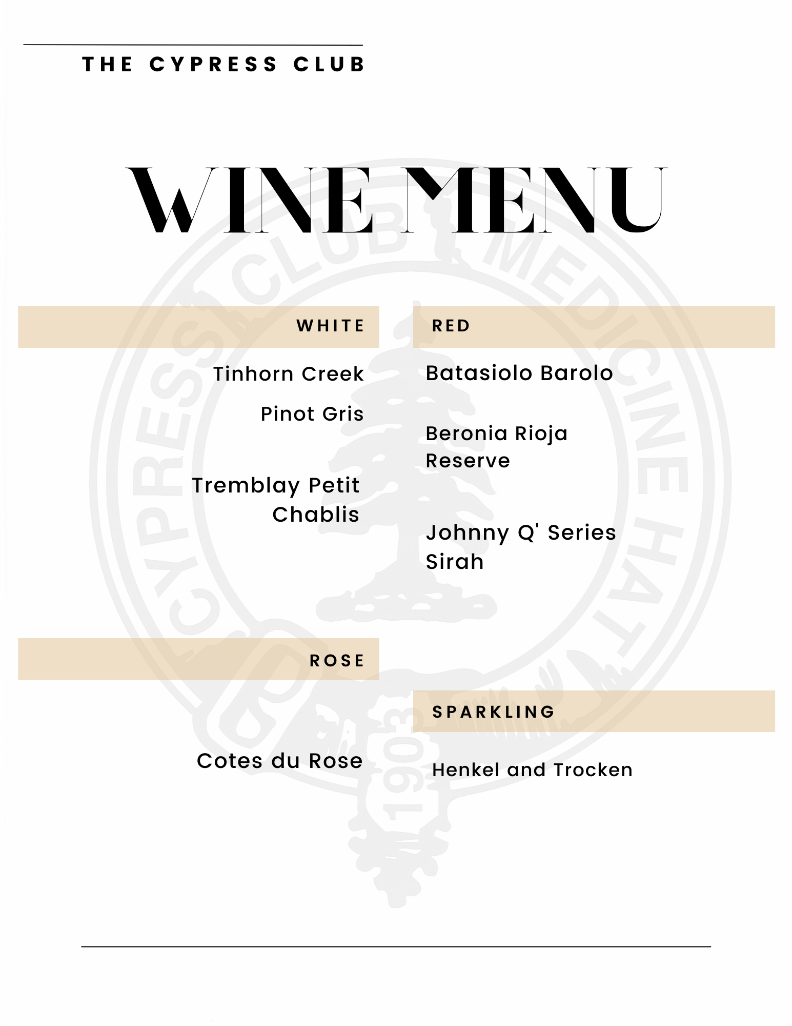 Dining Menus | Cypress Club Medicine Hat