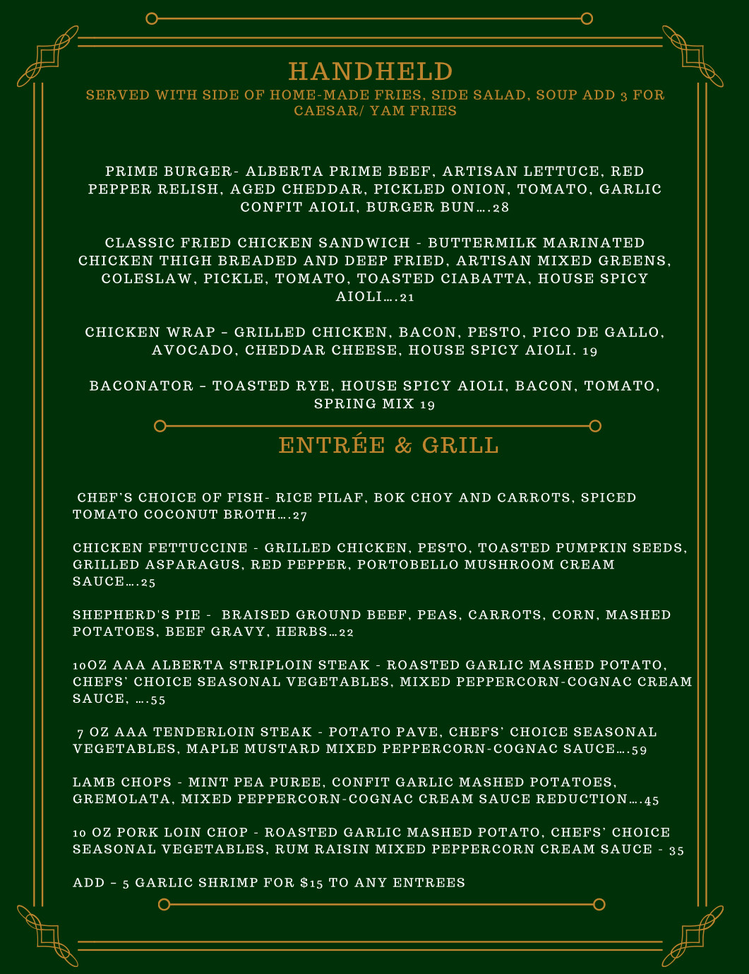 Dining Menus | Cypress Club Medicine Hat