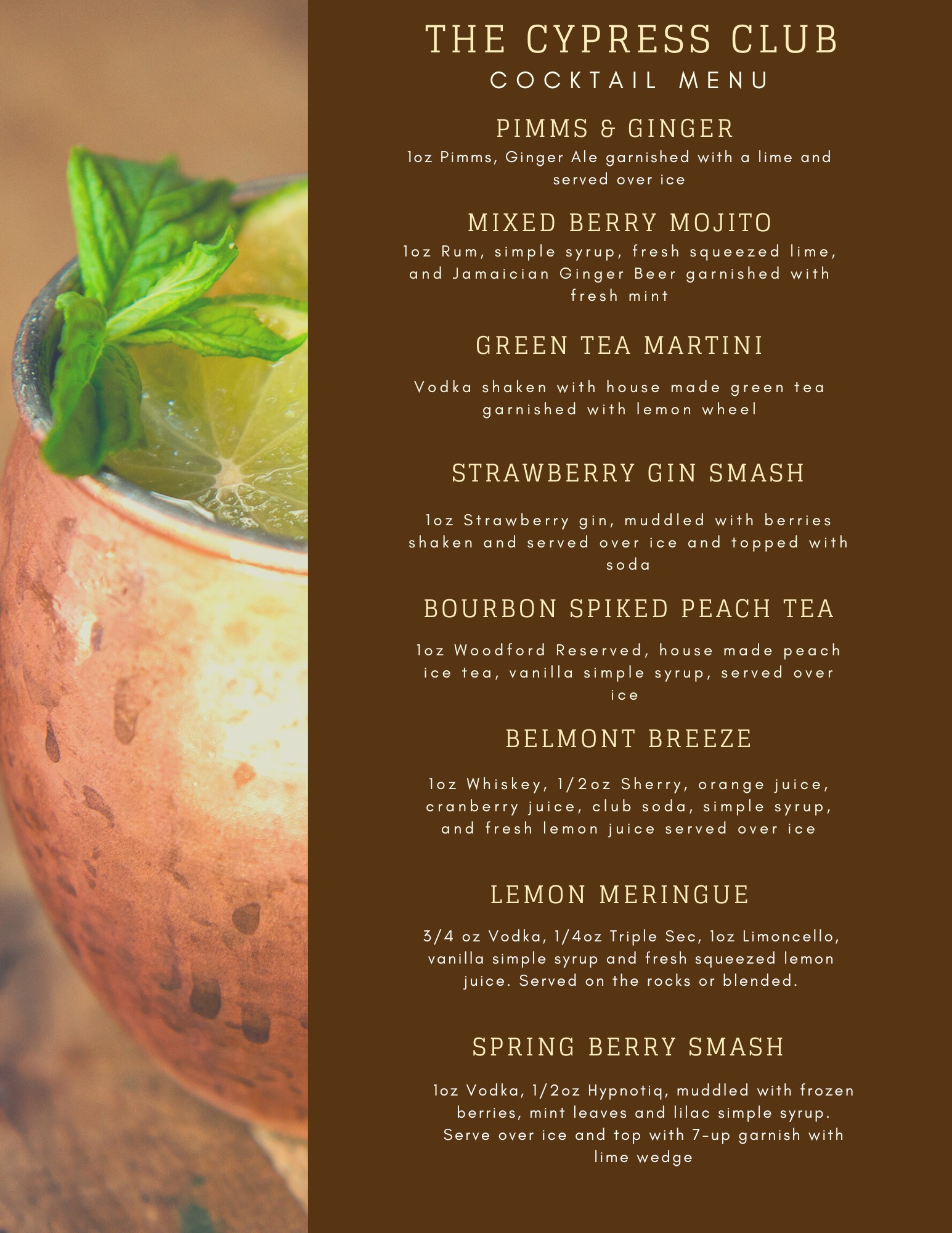 Dining Menus | Cypress Club Medicine Hat